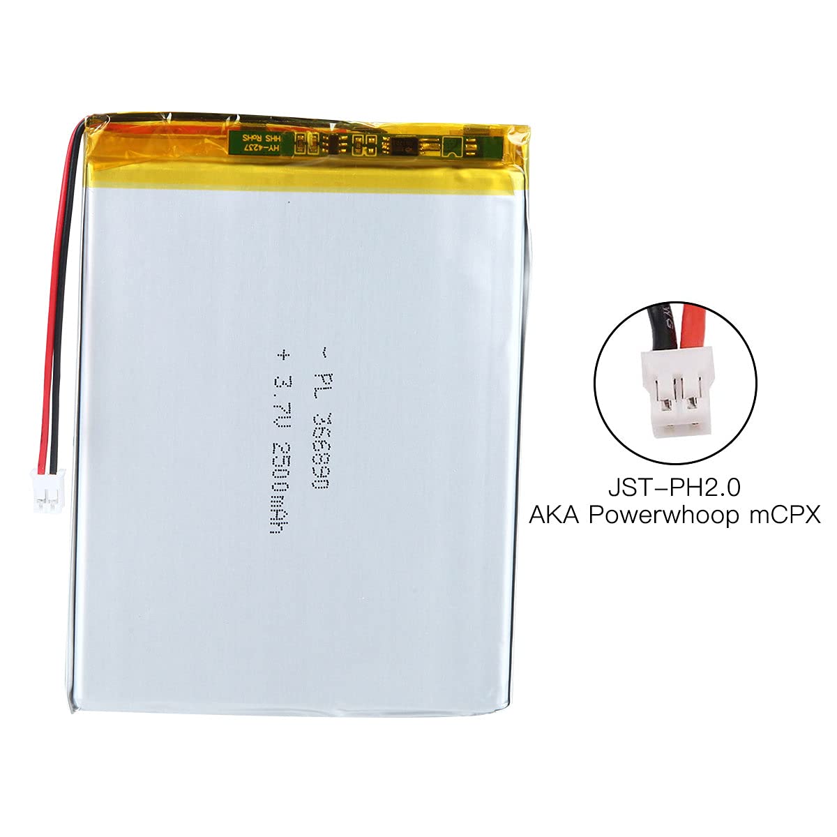 YTKavq 3.7V 2500mAh Battery 366890 Lithium Polymer Ion Rechargeable Li-ion Li-Po Battery with 2P PH 2.0mm Pitch Connector