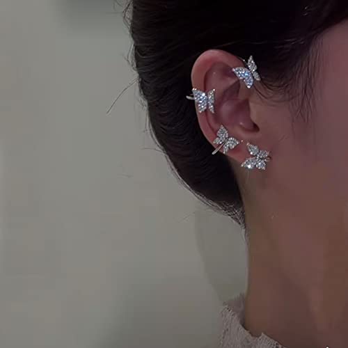 4PCS Earrings Hook Without Pierced Ear Bone Clip Butterfly Flower Ear Clips Set (Butterfly Flower Set 2)