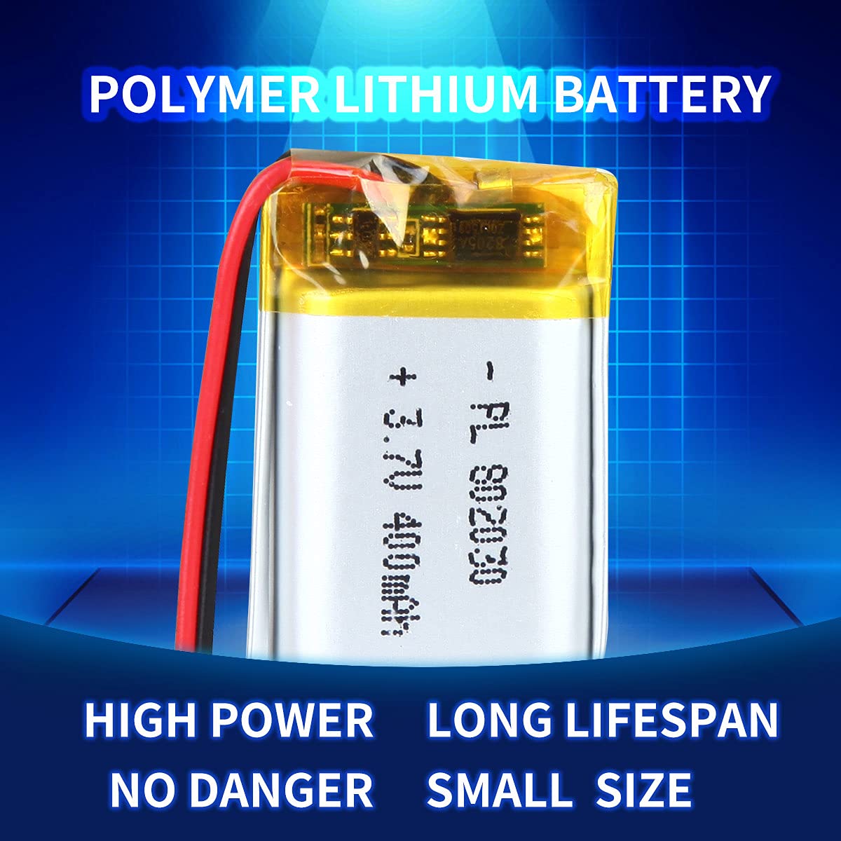 YTKavq 3.7V 400mAh Battery 802030 Lithium Polymer Ion Rechargeable Li-ion Li-Po Battery with 2P PH 2.0mm Pitch Connector