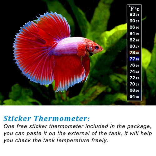 PULACO 25W Small Aquarium Betta Heater with Free Thermometer Strip, Under 6 Gallon Fish Tanks (Preset Temperature 78℉)