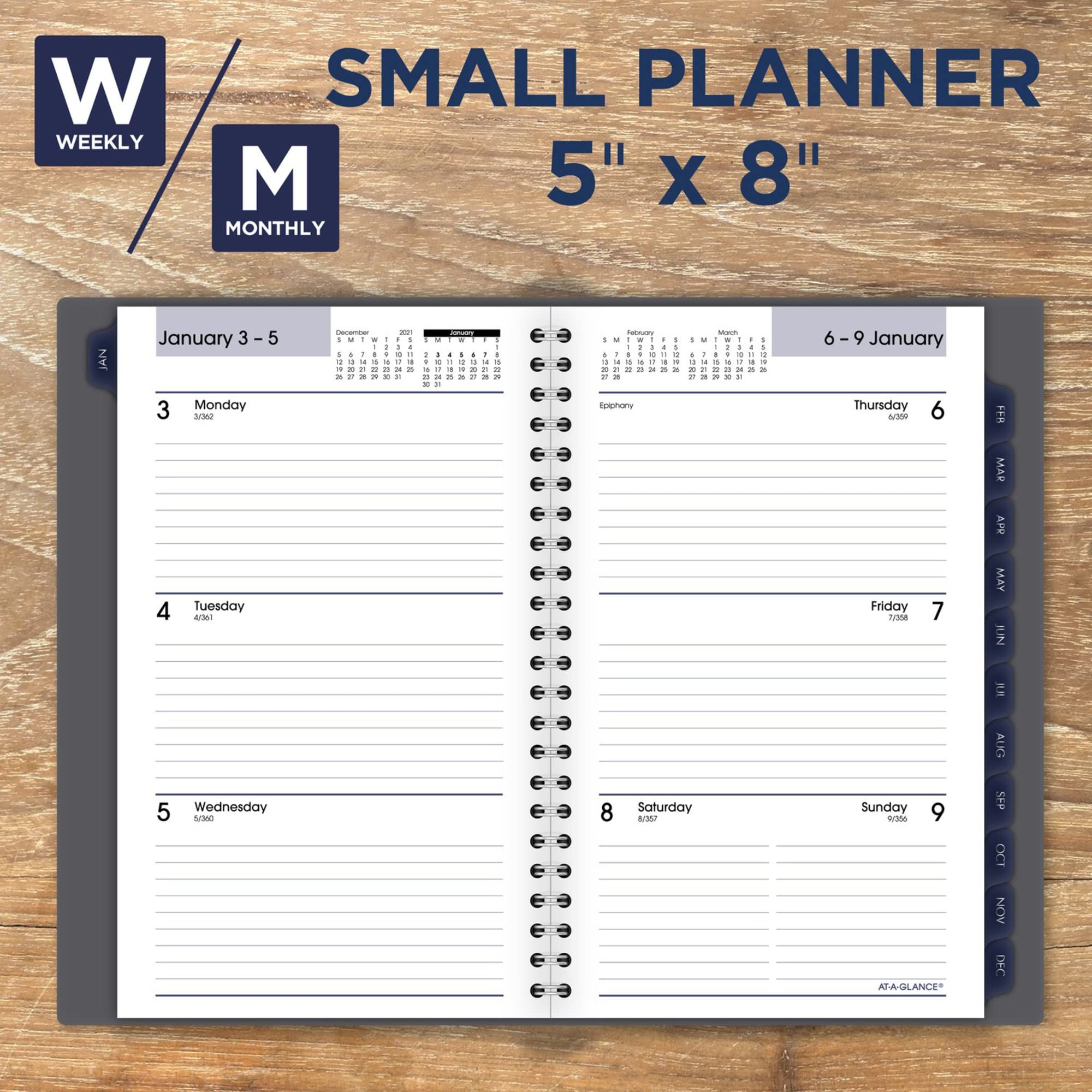 2022 Weekly & Monthly Planner by AT-A-GLANCE, 5" x 8", Small, Wirebound, DayMinder, Gray (GC20007)