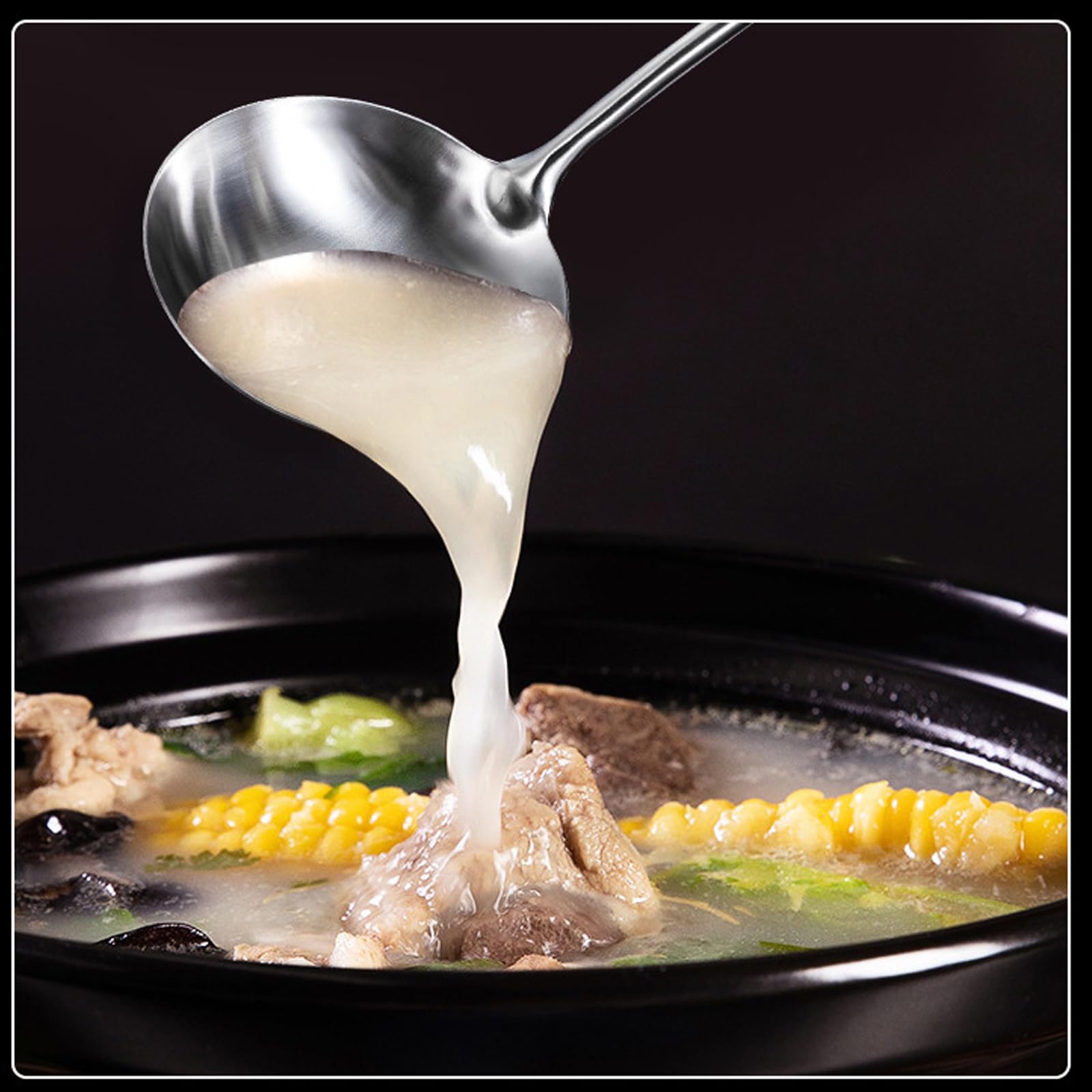 304 Stainless Steel Soup Spoon Cooking Spoon for Kitchen, Metal Soup Ladle,[Rustproof, Heat Resistance, Integral Forming], with Ergonomic Round Long Handle, 13.9 Inches1 Pack (Color:Silver)