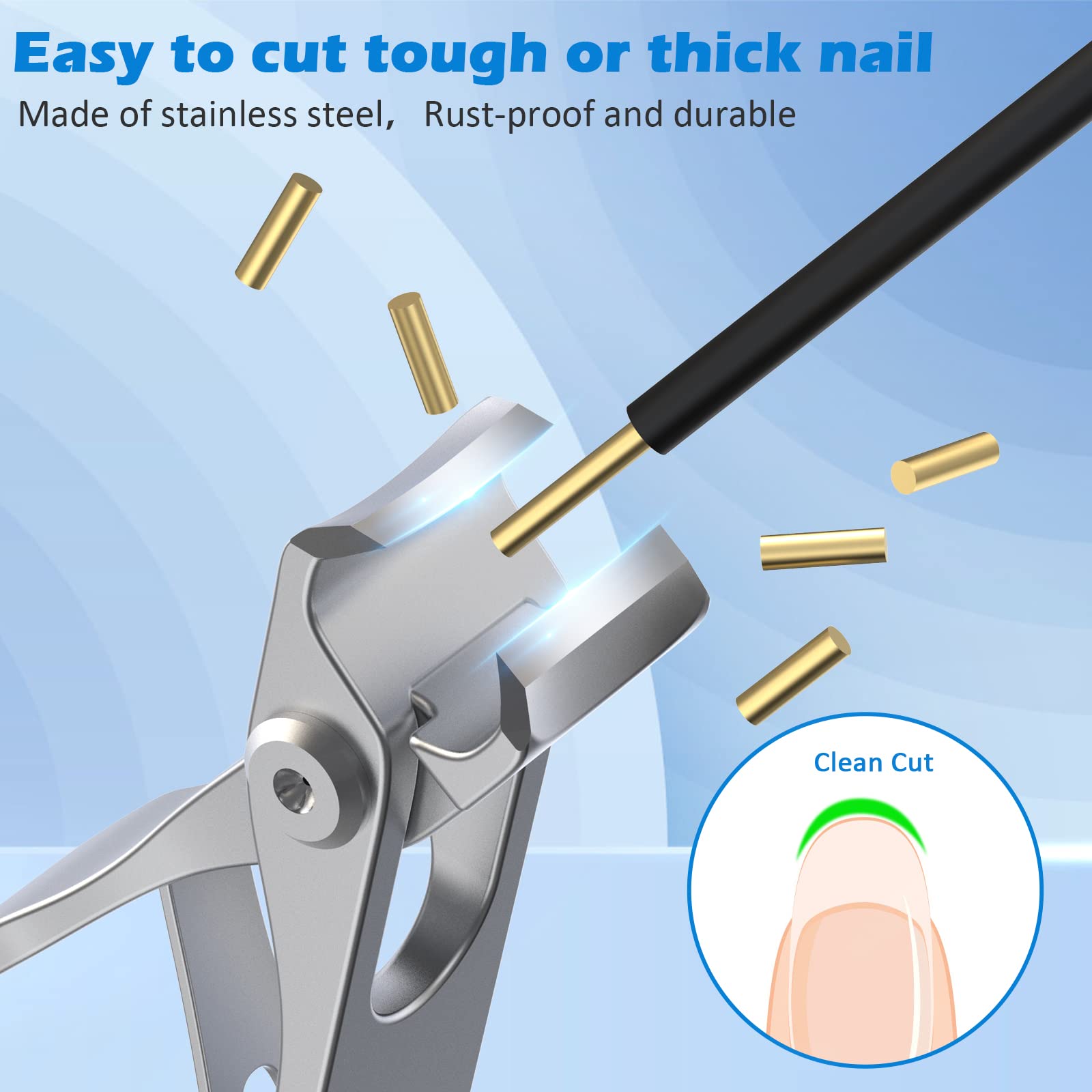3pcs Nail Clippers Set, GLAMFIELDS Extra long Slanted Edge Fingernail Clipper Leather Case Packed Good Gift, 17mm Ultra Wide Jaw Opening Nail Cutter Toenail Clippers for Men Women Seniors Thick Nails