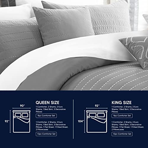 Chic Home 9 Piece Brenton Super Rich Microfiber Stitch Embroidered Comforter, King, Black,CS3952-AN