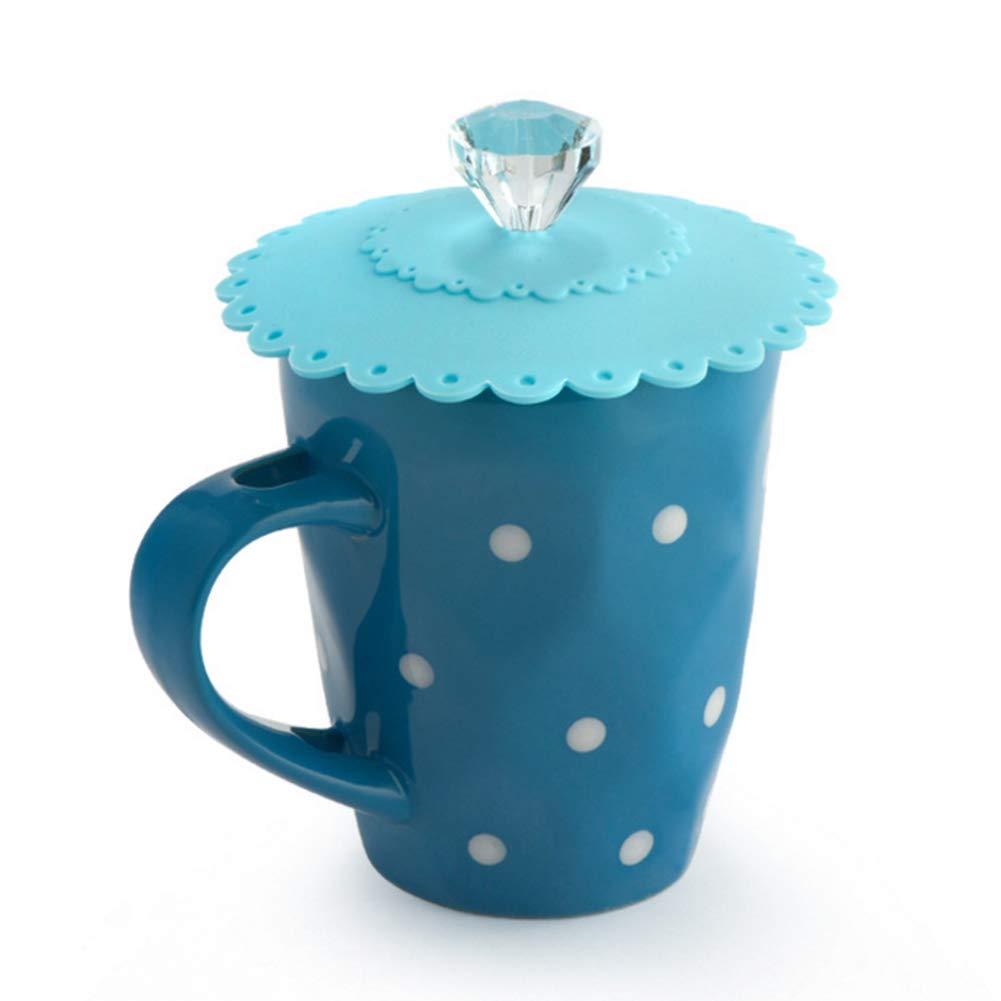 6PCS Silicone Cup Lids Airtight Creative Diamond Mug Cover Glass Cup Covers with Lace Slides Reusable Tea Coffee Drink Cup Lid (Random Color)