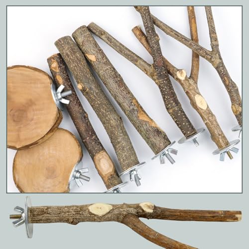 CZWESTC 8 Pieces Natural Wood Bird Perch Wooden Parrot Perch Stand Fork Toys Hanging Multi-Branch Perch Platform Hammock Swing Toy for Macaws, Small Parakeets, Conures, Budgies, Finches