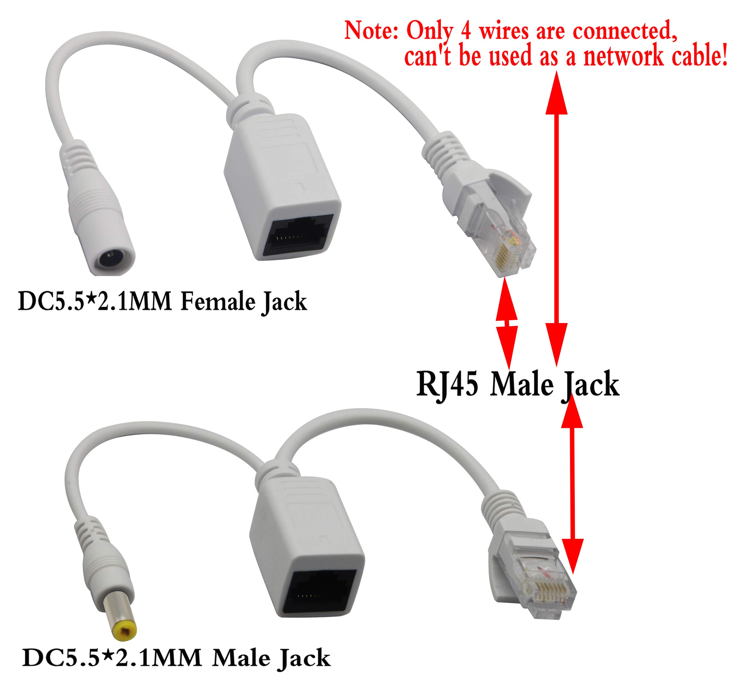 zdyCGTime Passive PoE Injector and PoE Splitter Kit with RJ45 Ethernet and Power via DC 5.5x2.1 mm F/M Adaptor Connector(White 4 Pairs