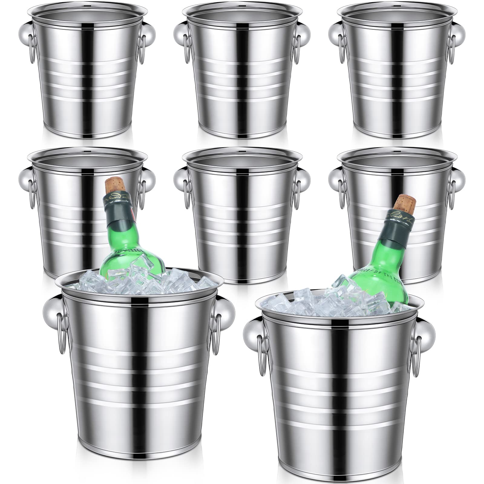 8 Pack Champagne Buckets Stainless Steel Ice Buckets with Handles Wine Bucket Party Beverage Chiller Champagne Ice Buckets for Beer Drinking Bar Club Party Supplies (3.15 Quart)