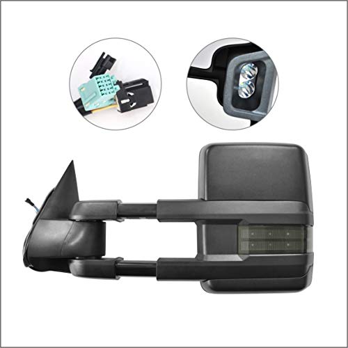 Perfit Zone Towing Mirrors Replacement Fit for 2003-2007 SILVERADO SIERRA, W/HEATED,W/SMOKE SIGNAL,Clearance lamp,BLACK (PAIR SET)