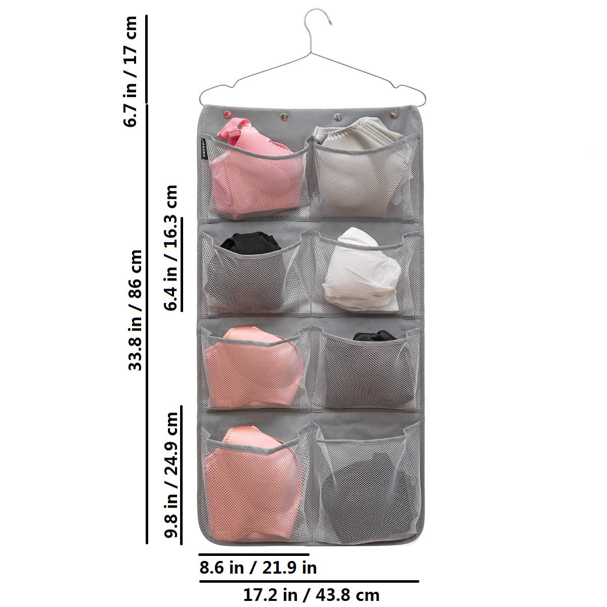 ANZORG Dual-Sided Hanging Closet Organizer Bra Underwear Socks Stocking Clothes Storage Bag with 16 Large Pockets (MESH POCKETS)