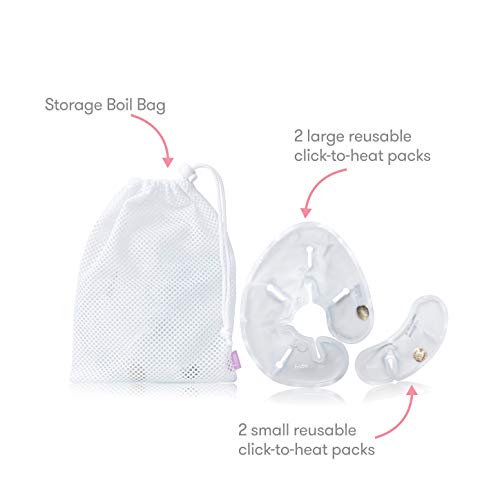 Frida Mom Instant Heat Reusable Breast Warmers | Reusable Click-to-Heat Relief in an Instant for Nursing + Pumping Moms | 2 sets - 2 small + 2 large heat packs