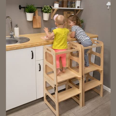 Montessori Learning/Helper Tower 3-in-1 Stool, Desk and Chalkboard. Easy to Assemble and Durable Construction for Long-Lasting use