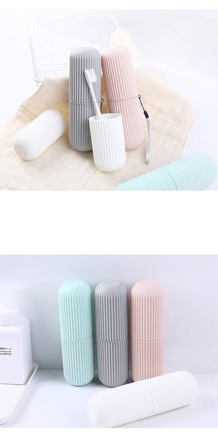 NA Toothbrush Case Portable Toothbrush Holder Multifunctional Travel Toothbrush Case Toothbrush Cup 2packs(Pink+ Green)