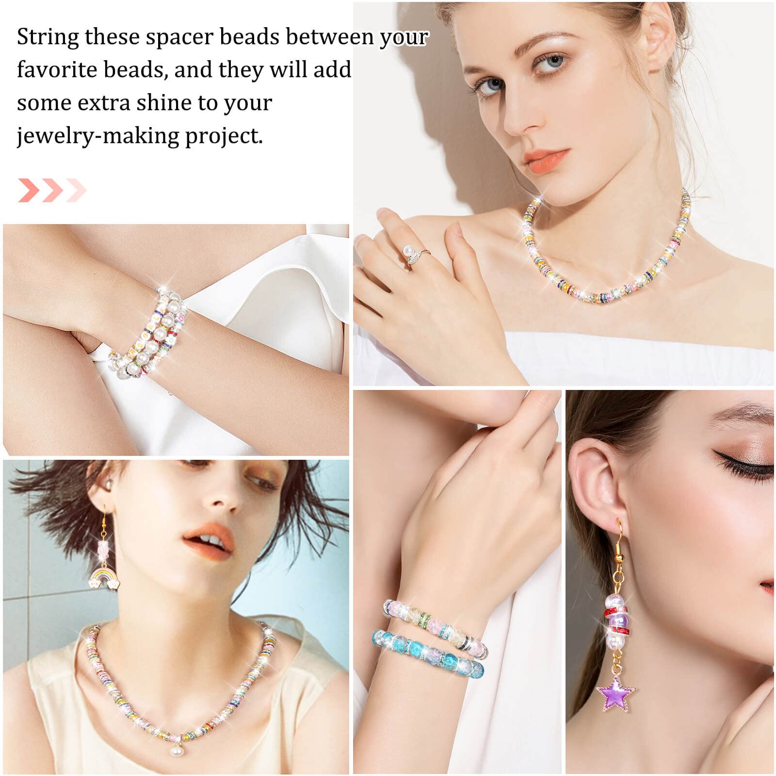 900 Pieces Rondelle Spacer Beads for Jewelry Making, 8mm Rhinestone Spacer Beads Crystal Bead Spacers for Bracelets, Focal Beads for Pen, 15 Colors
