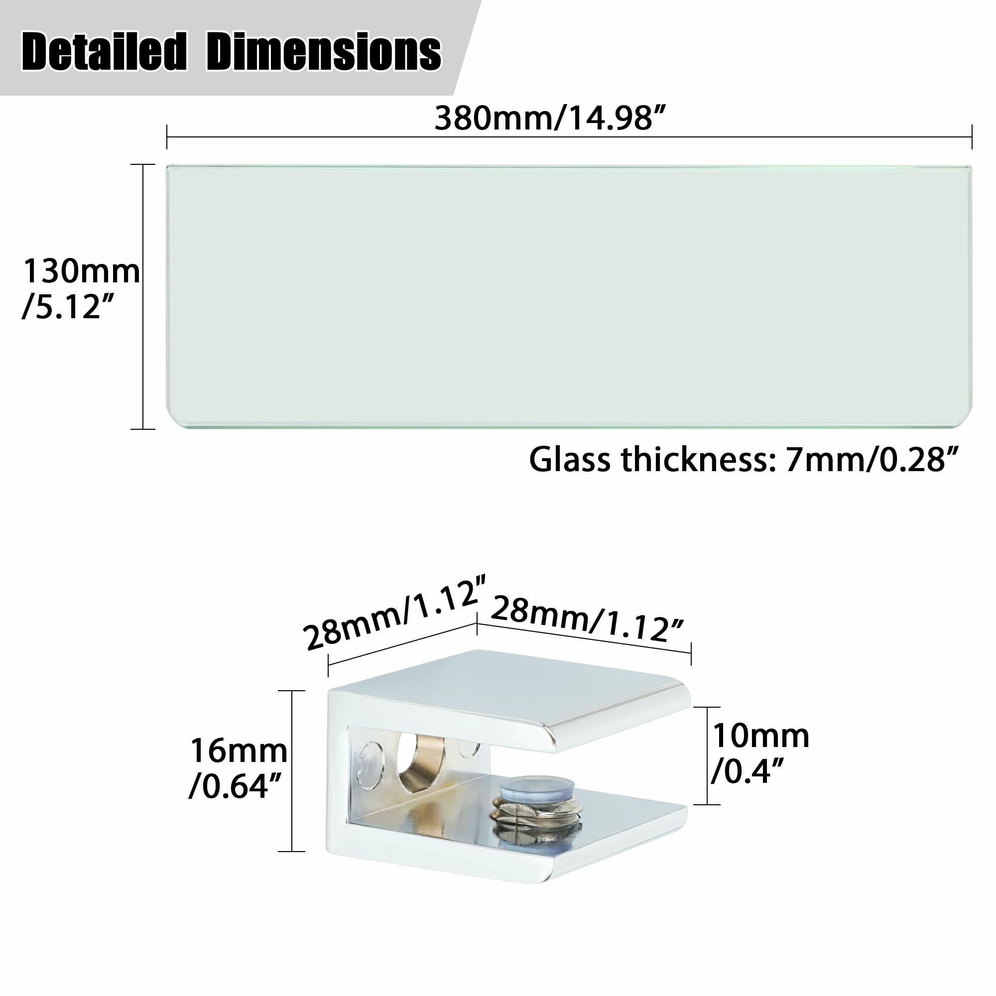 Alise Bathroom Shelves Glass Shelf,Wall Mount Floating Shelves for Bathroom,Rectangular Tempered Glass Shelves for Wall Storage Organizer,AGBL4010SET-C-3P,Pack of 3
