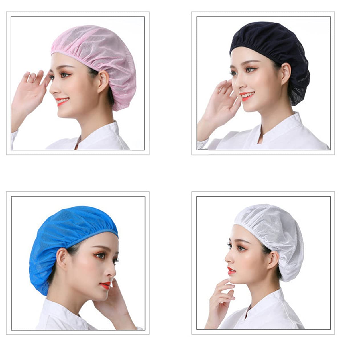 6pcs Unisex Elastic Chef Hat Kitchen Cooking Hat Food Service Hair Nets Adjustable Black Mesh Cap
