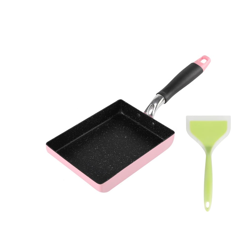 Japanese Omelet Pan, 6"x 7" Non-Stick Tamagoyaki Egg Pan, Rectangle Pan with Anti Scalding Bakelite Handle, Aluminum Japanese Egg Pan for everyday simple breakfast, All Stoveps Compatible, Pink