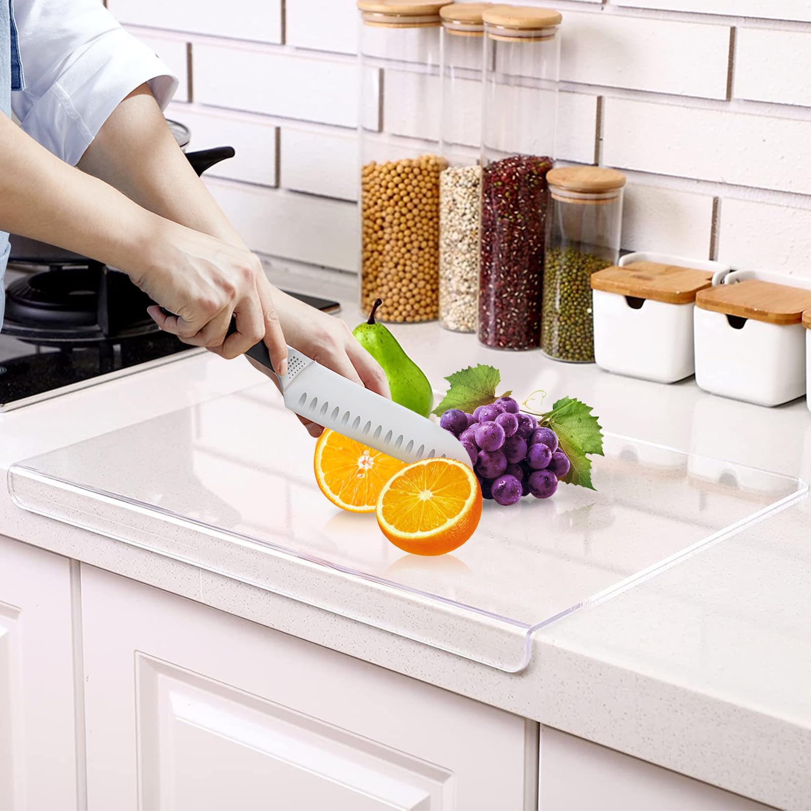 Acrylic Cutting Board with Counter Lip, 17" x 13" Clear Cutting Board Non Slip for Kitchen Countertop, Upgraded Thicker Large Cutting Board for Countertop Protector, Essentials Kitchen Gadgets