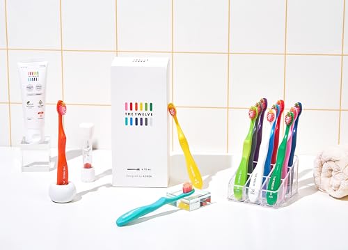 The Twelve Step3 Kids Toothbrush Vivid - Soft Bristles for Boys & Girls Ages 3+ - 12-Pack Rainbow Brushes (Monthly Replacement Reminder) (Triple Section Design) for Children’s Teeth