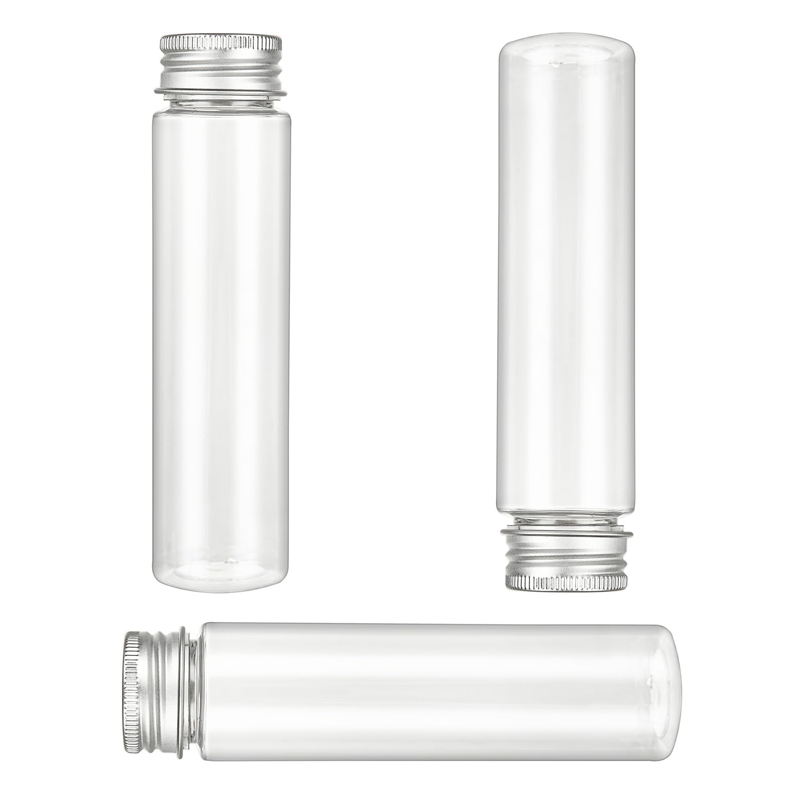 Acrux7 50 PCS Clear Plastic Test Tubes with Caps, 50ml/1.7oz Flat Bottom Test Tubes, 28×110mm Screw Top Plastic Tubes for Candy Storage, Gumball, Bath Salt, Scientific Experiments, Plant Propagation