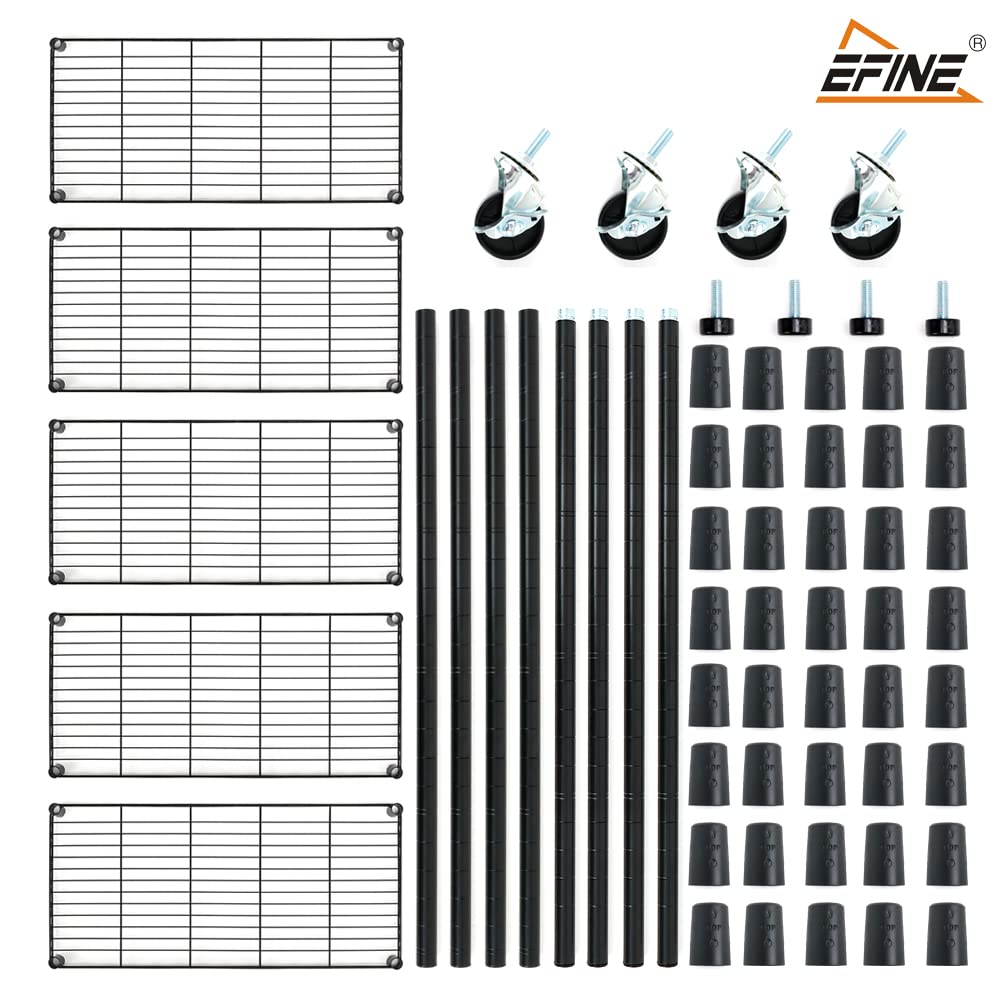 EFINE 5-Shelf Shelving Units and Storage on Wheels with Shelf Liners Set of 5, NSF Certified, Adjustable Carbon Steel Wire Rack for Garage, Kitchen, Office(63H X 30W X 14D)