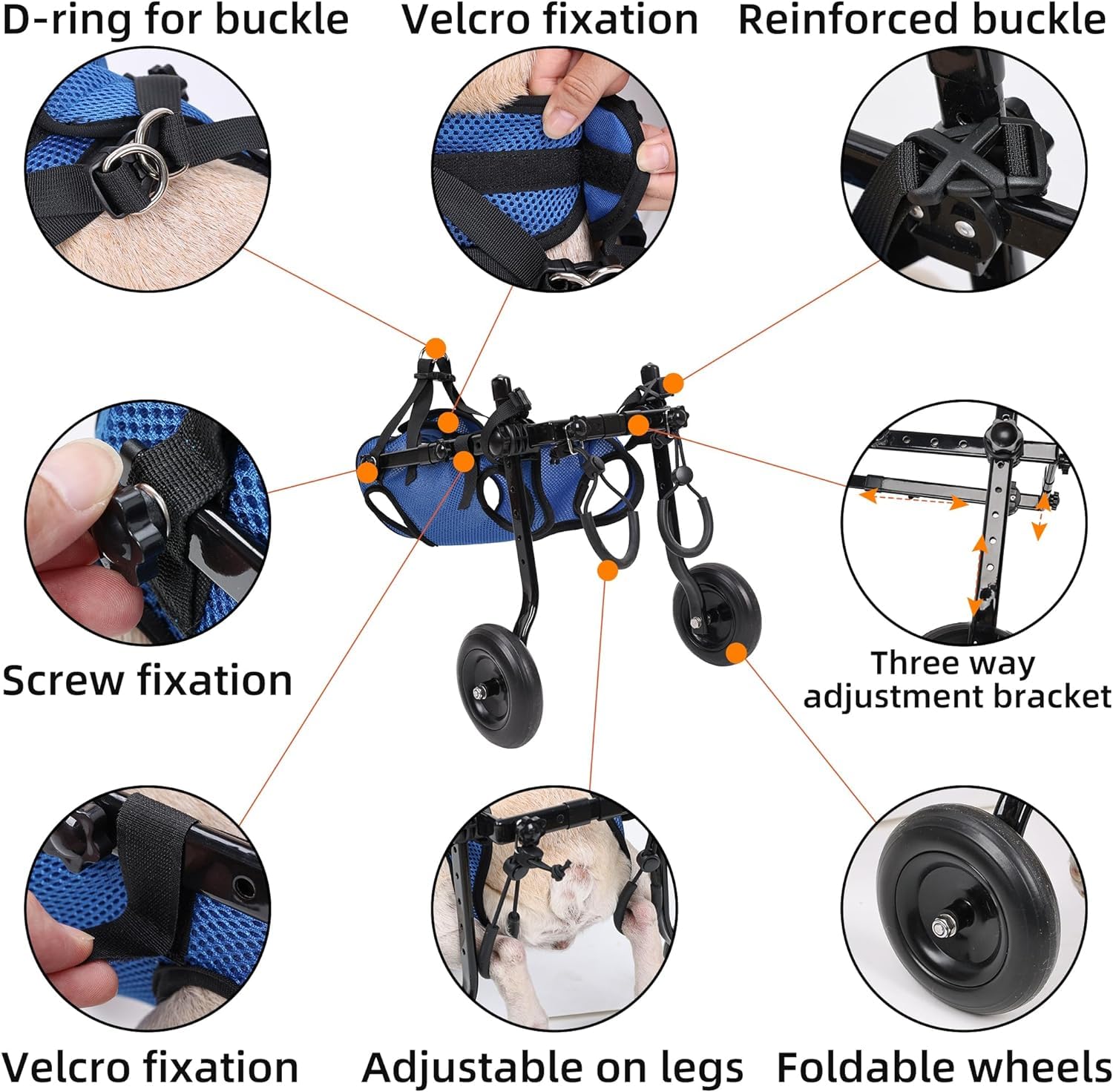 Adjustable Small Dog Wheelchair - Mobility Aid for Disabled Pets,Small Dog Wheelchair for Back Legs, Leg Brace & Hip Support (Middle)