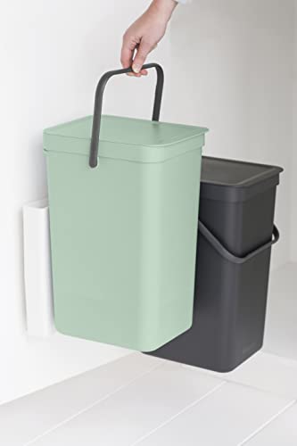 Brabantia Sort & Go Built-in Cupboard Recycling Cans (2 x 4.2 Gal/Dark Gray & Jade Green) Double Door Mounted Trash Organisers with Handles & Removable Lids