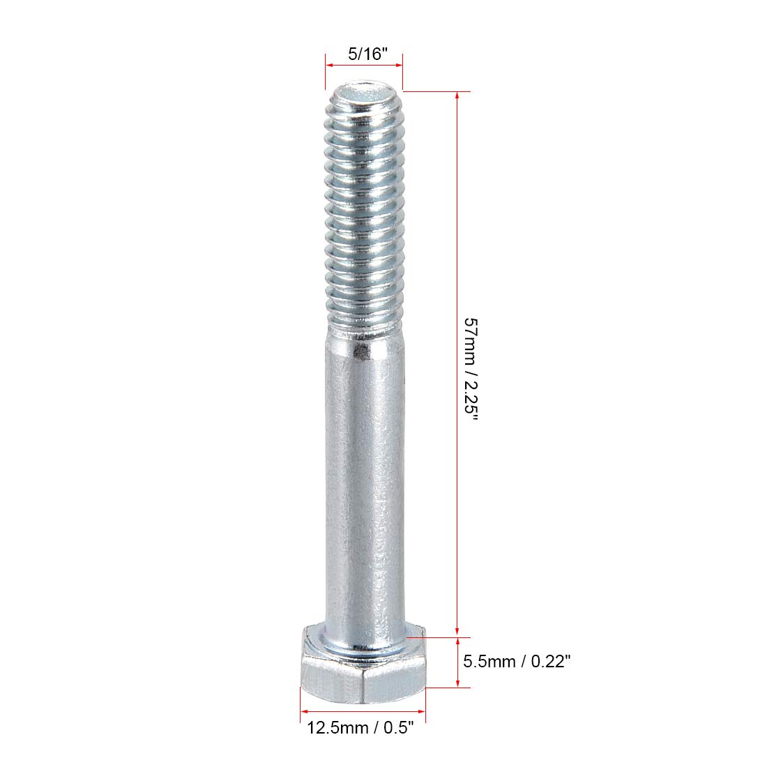 uxcell Hex Head Screw Bolts Carbon Steel 5/16"-18x2-1/4" Fastener Grade 5 UNC 10pcs