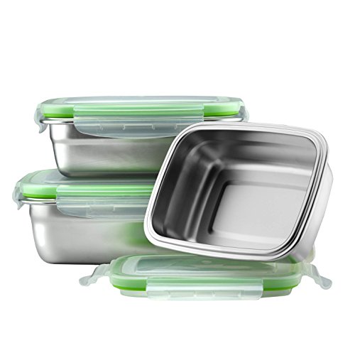Klee Set of 3 Food Storage Containers with Airtight Lids (12oz,19oz, 28oz) - Premium 304 Stainless Steel Containers, Bento Boxes, Lunch Boxes, Meal Prep Containers for Kitchen, School, Office, Travel