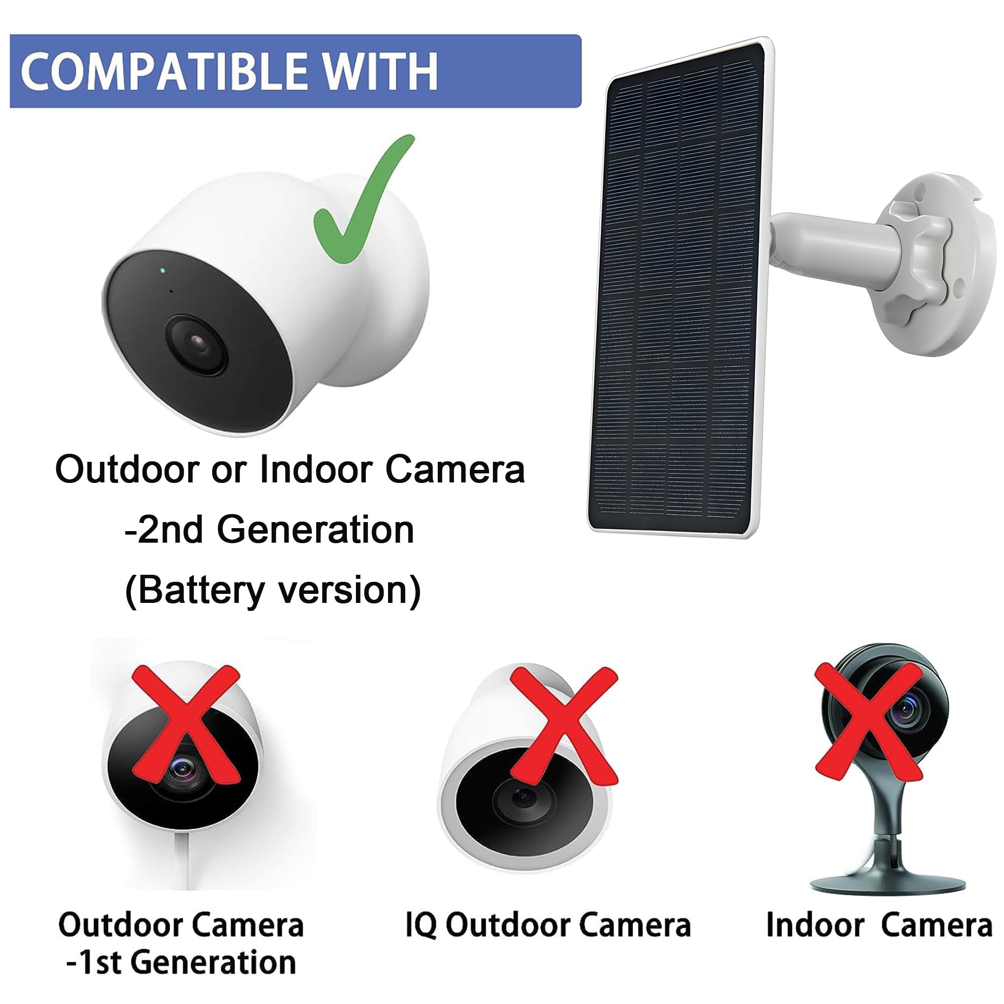 3w Solar Panel Compatible with Google Nest Camera Outdoor & Indoor & 2nd Generation (Battery Version) Cameras, Weather Resistant, Easy Install,IP66 Waterproof,4m Charging Cable (3W one Packed)