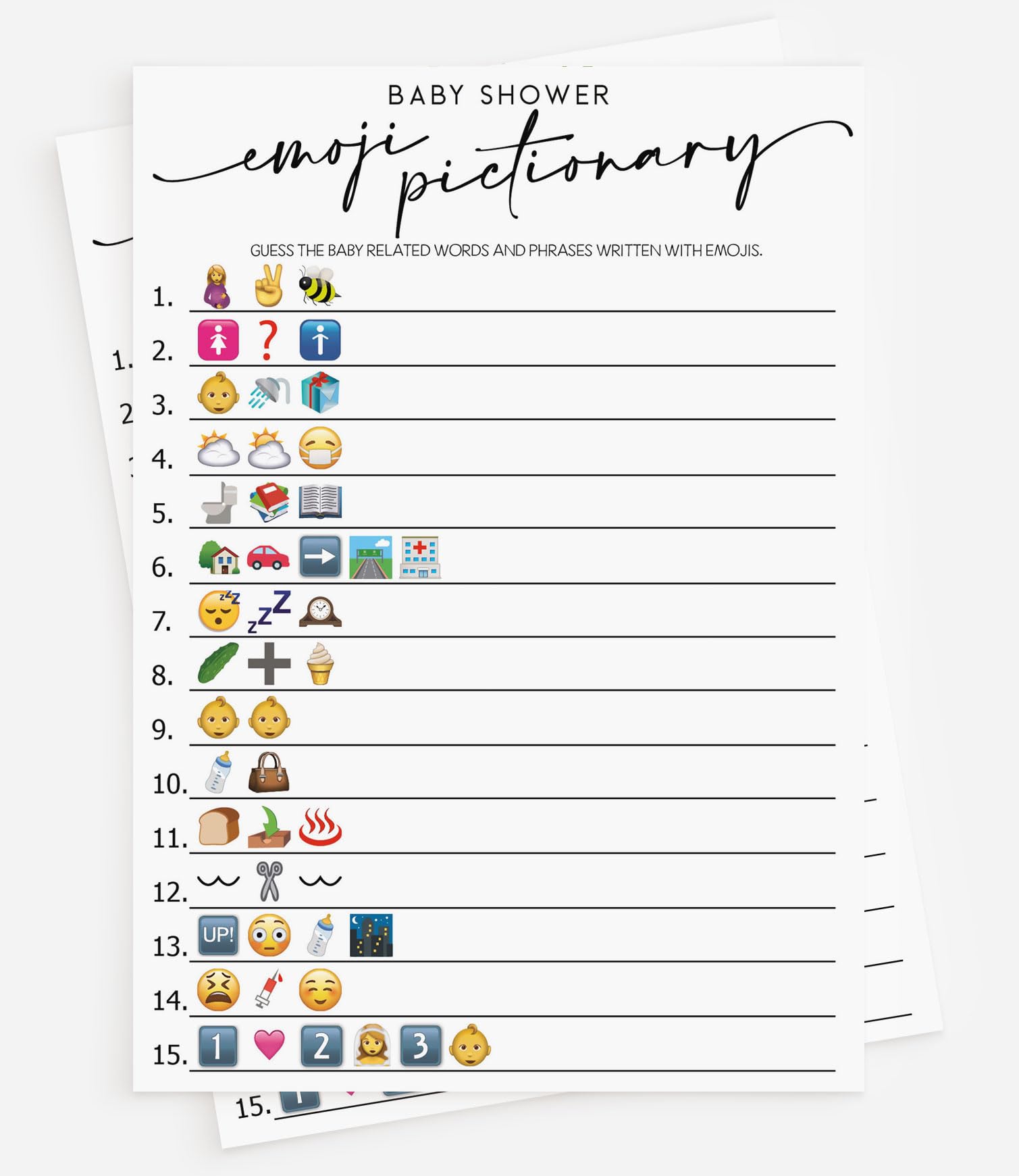 All Ewired Up 50 Baby Shower Emoji Pictionary (50-Cards) Fun Baby Shower Game Activity, Gender Neutral Boy or Girl, Minimalist Script