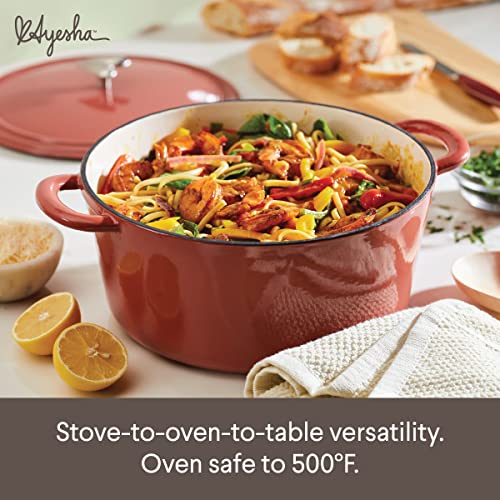 Ayesha Curry Kitchenware Enameled Cast Iron Dutch Oven/Casserole Pot with Lid, 6 Quart, Redwood Red