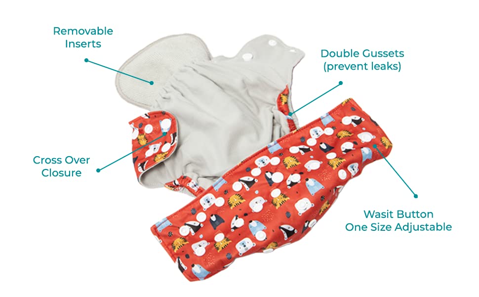 Simple Being Reusable Cloth Diapers, One Size Adjustable, Washable Soft Absorbent, Waterproof Cover, Eco-Friendly Unisex Baby Girl Boy, six 4-Layers Microfiber Inserts (Planes/Trains)