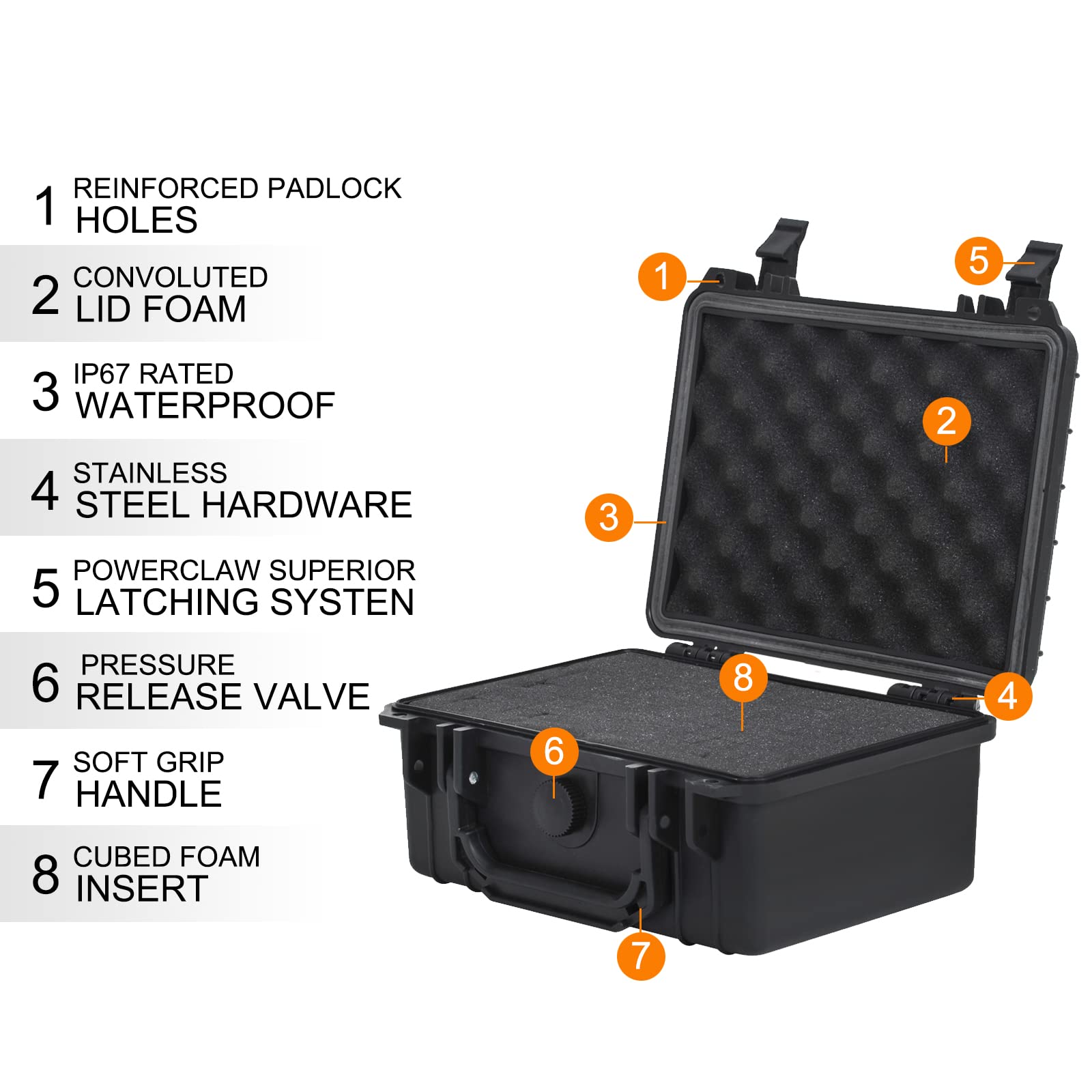 MEIJIA Portable Waterproof Protective Hard Case,Compact Camera Case with Customizable Fit Foam,Fit for Drones,Camera,Lens, 9.17inchx7.56inchx4.33inch, Black