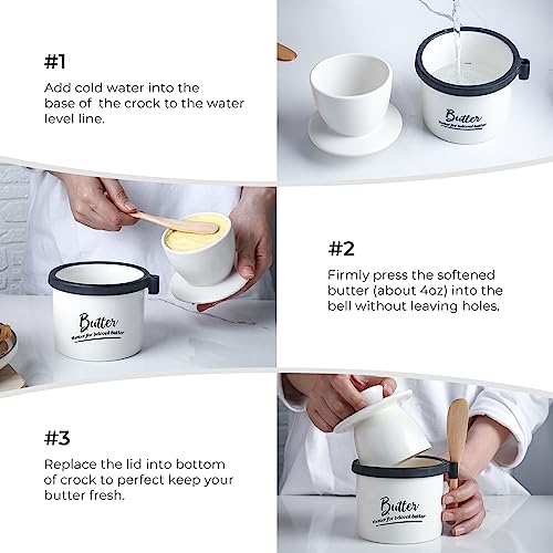 Butter Crock Butter Keeper with Knife and Perfect Silicone Seal French Butter Dish with Lid for Countertop, No More Hard Butter Good Kitchen Gift, White