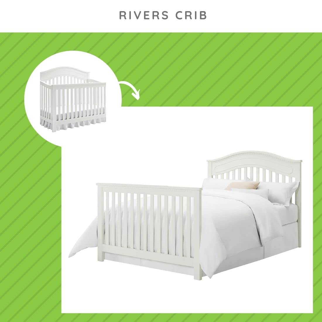 Full Size Conversion Kit Bed Rails for Baby Relax Ridgeline & Rivers Crib - White