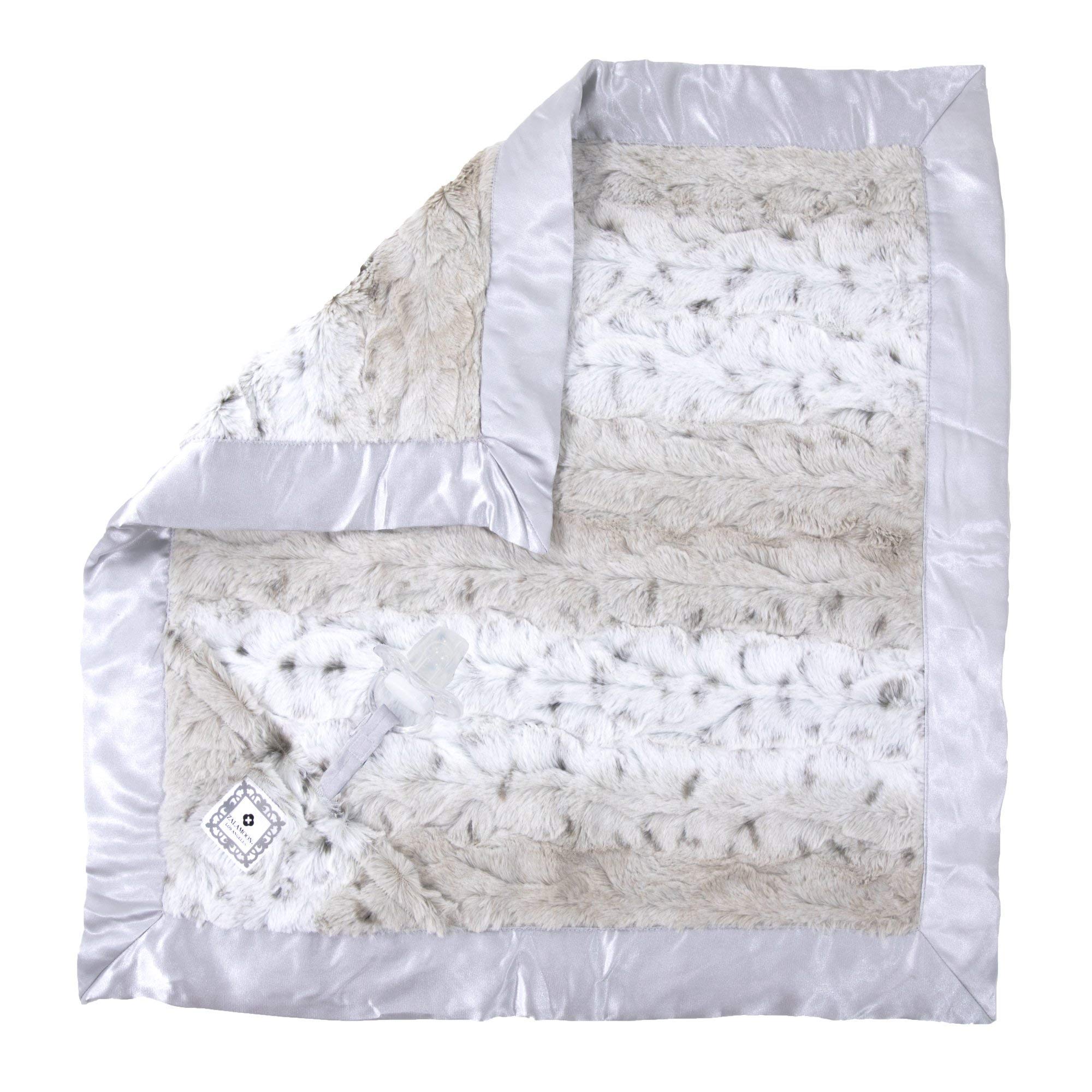 ZALA MOON Zalamoon Luxie Pocket Plush Baby Toddler Security Blanket with Pacifier Strap and Corner Pocket (Snow Leopard) - No More Lost Binkies