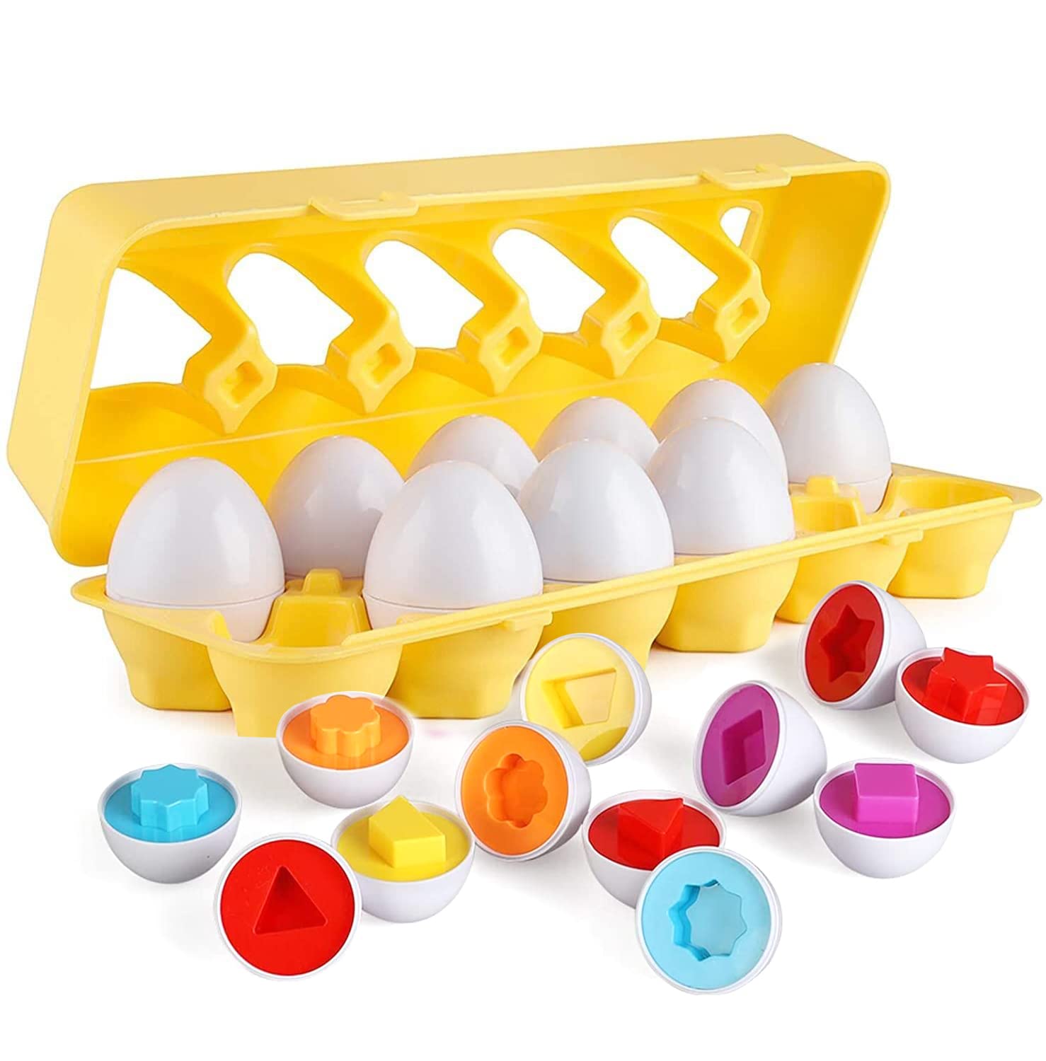 Aomola Matching Eggs,Shape Sorting & Color Recoginition Toys for Toddlers, 12 pcs Set,Early Learning Educational Toy,Montessori Puzzle Game,Gift for 3 Years Old Boys and Girls