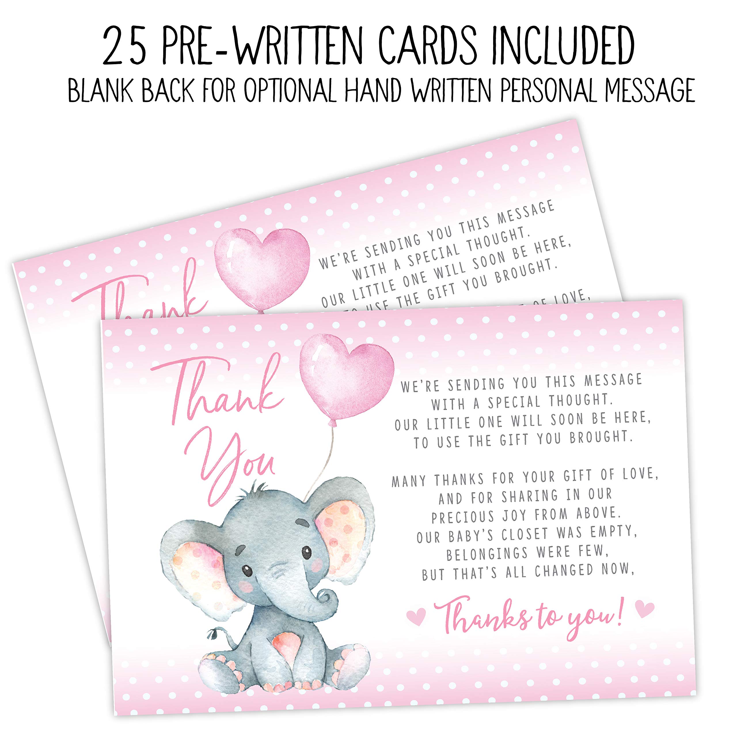Your Main Event Prints Pink Elephant Baby Shower Thank You Cards, 50 Pieces