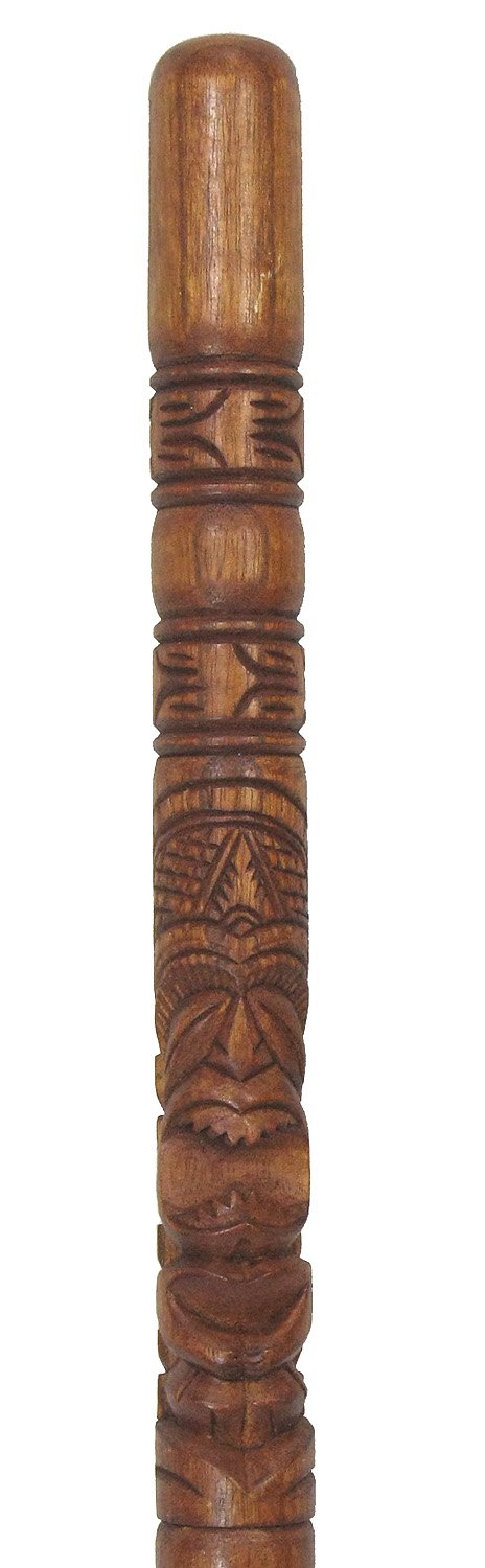 41" Hand Carved Double Hawaiian Tiki Wooden Walking Stick