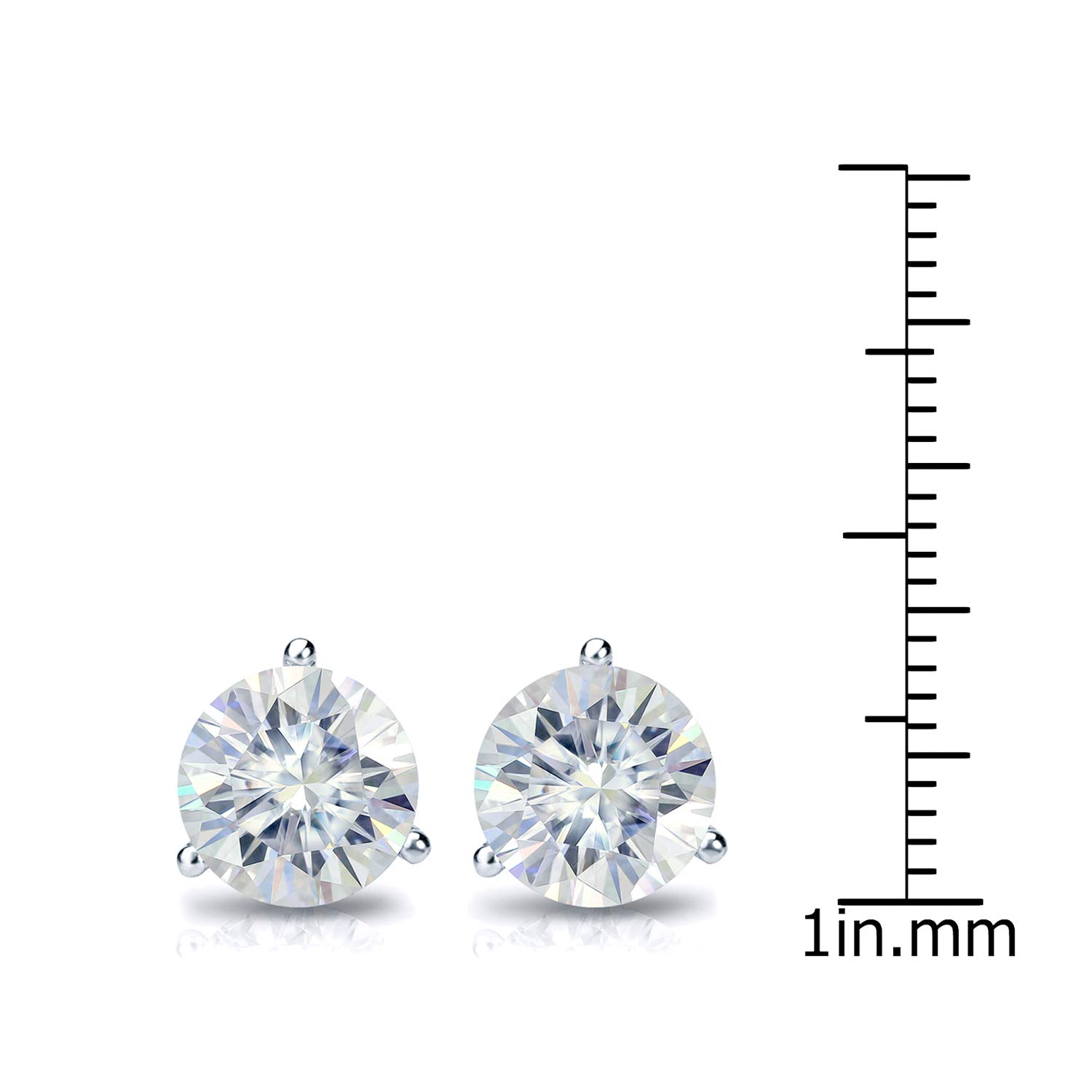 3 1/2 Carat Moissanite Round Stud Earrings for Women in 14k White Gold (J-K, TGW, 8 mm) 3-Prong Martini Push Back by Diamond Wish