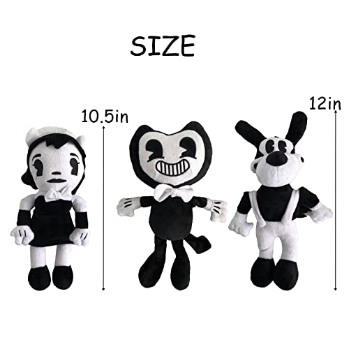 3PCS Bendy Plush Toy Set - Cute Horror Game Dolls, Soft Stuffed Animals for Kids & Fans