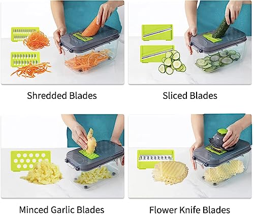 Chopper Vegetable Cutter 22-in-1, Mandoline Slicer with 13 Blades, with Container | Cutter | Egg Slicer | Cheese Grater | Veggie Dicer | Onion Mincer Chopper (GREEN)