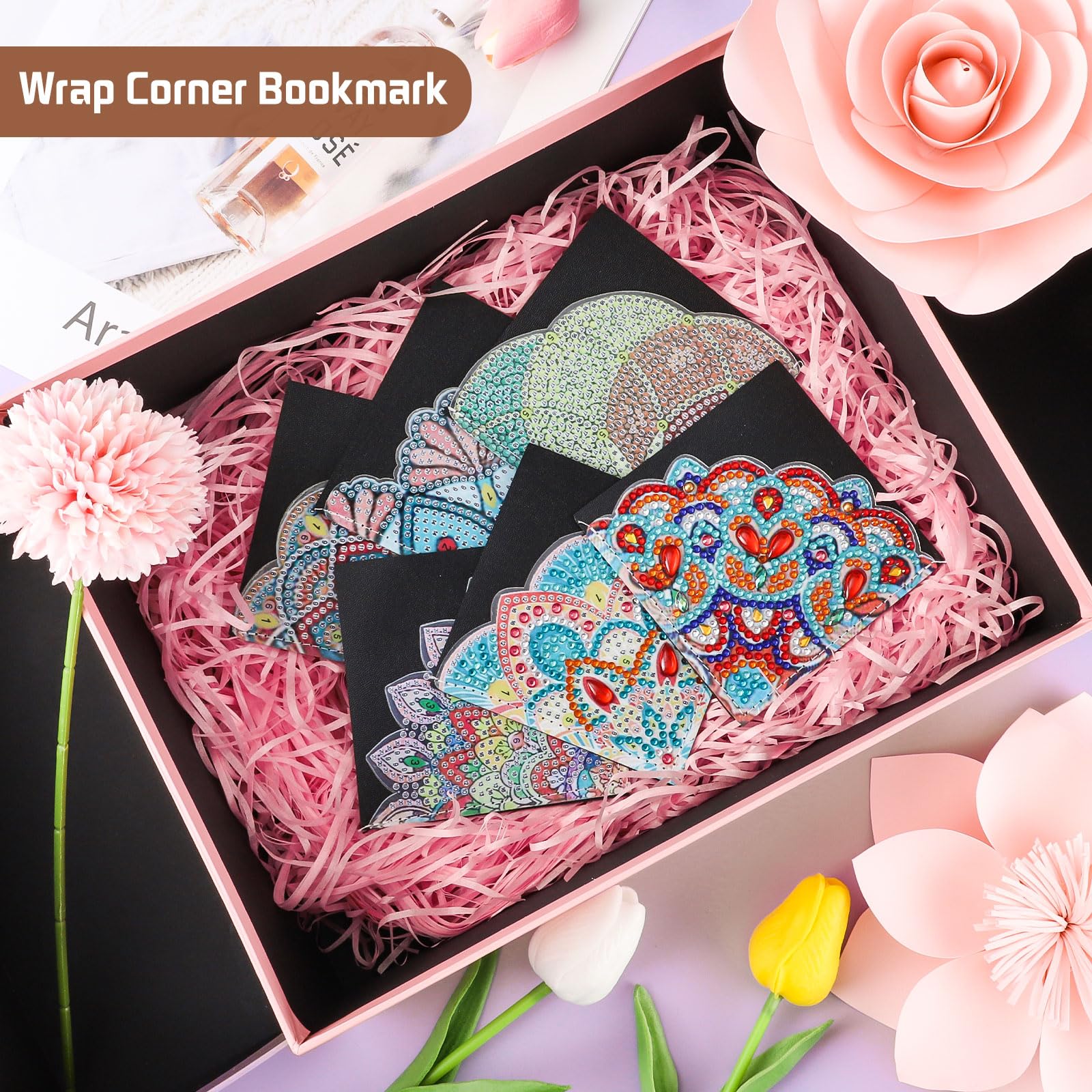 6 Pcs 5D Diamond Painting Bookmarks, Diamond Art Bookmarks Corner Bookmark DIY Triangle Diamond Painting Kits for Christmas Gift Stocking Stuffers DIY Bookmarks Crafts Projects