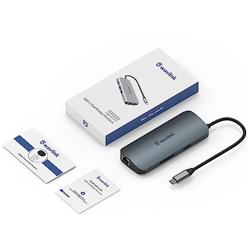 WAVLINK USB C Hub, 8-in-1 Type C Adapter Mini Docking Station with 4K 30Hz HDMI, 2K 60Hz VGA, Gigabit Ethernet, 2 USB 3.0, SD/TF Card Reader, 87W Power Delivery for MacBook Pro and More