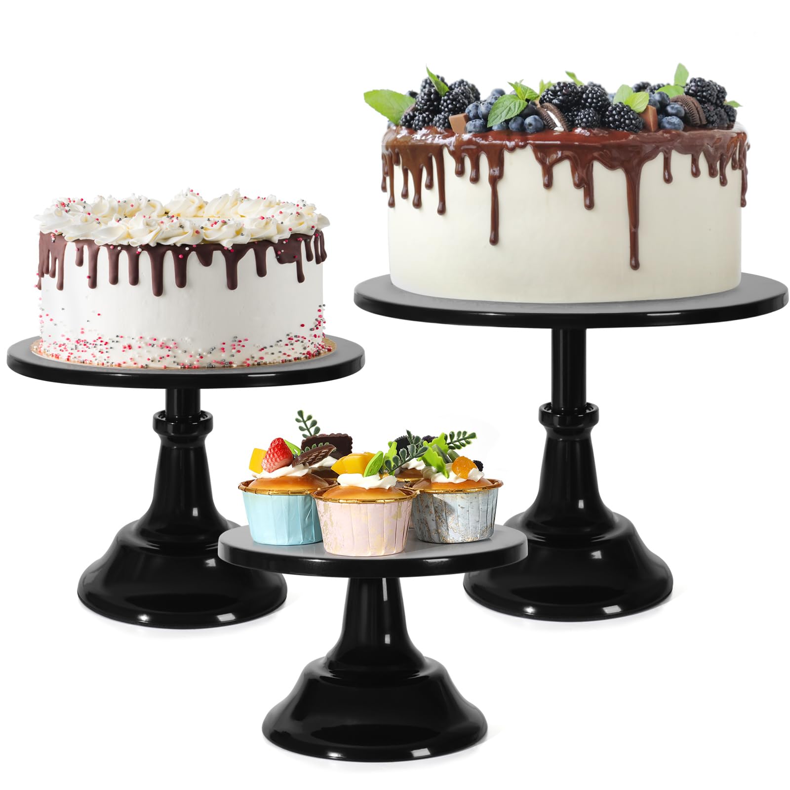 3Pcs Cake Stand, Black Round Cupcake Stand 8/10/12Inch Dessert Display Stand Cupcake Holder Pastry Serving Plate for Baby Shower Wedding Birthday Party Celebration Home Decoration
