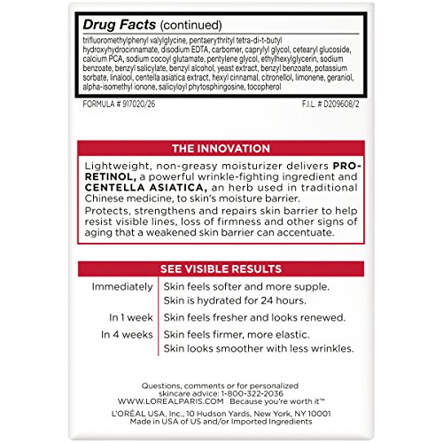 L'Oréal Paris Revitalift Anti-Wrinkle and Firming Face Moisturizer with SPF 25, Pro-Retinol and Centella Asiatica, Paraben Free, 1.7 oz (Packaging may vary)