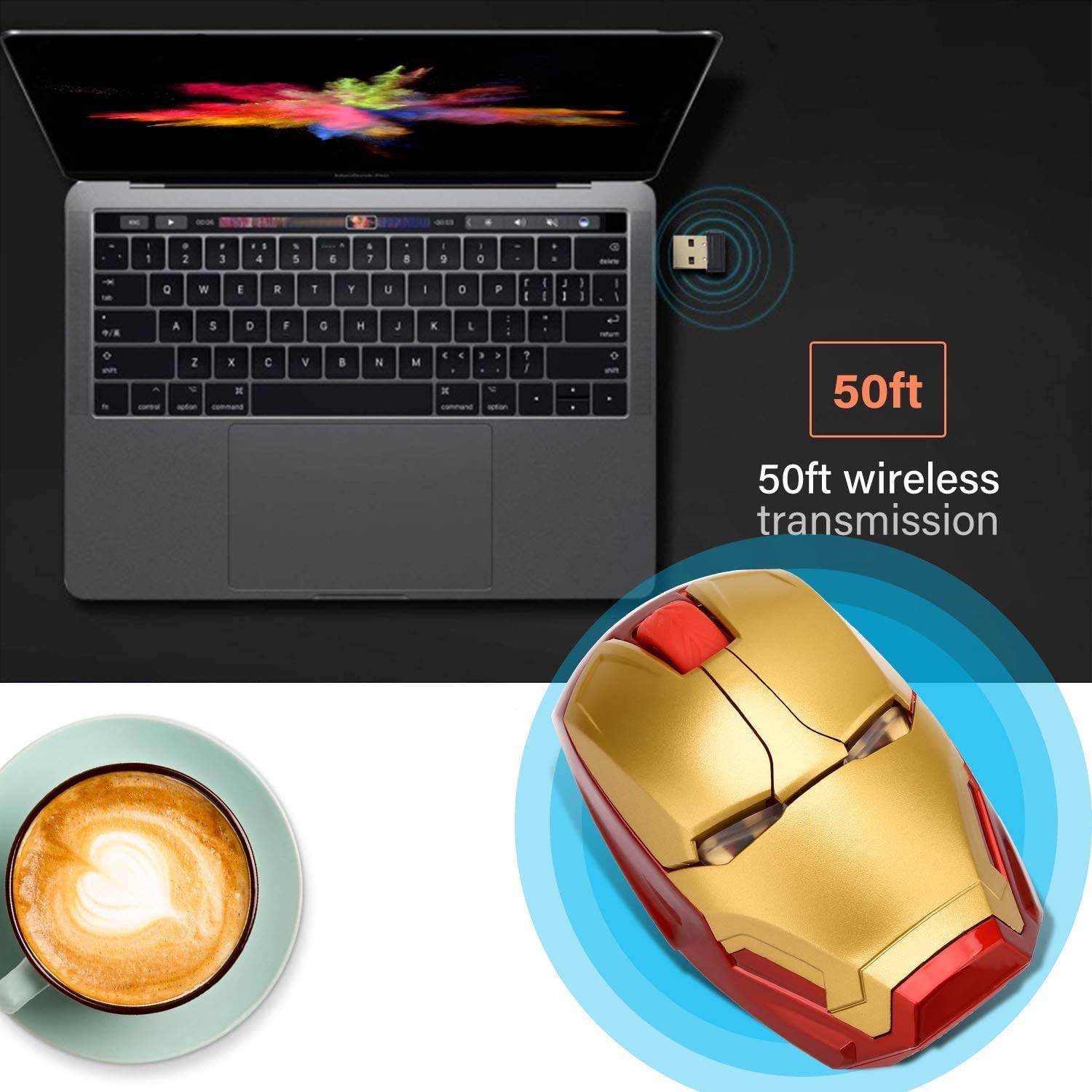 Wireless Mouse 2.4G Full Size Wireless Optical Mice with Nano USB Receiver, 3 Adjustable DPI Levels, 3 Buttons for Notebook, PC, Laptop, Computer (Gold)