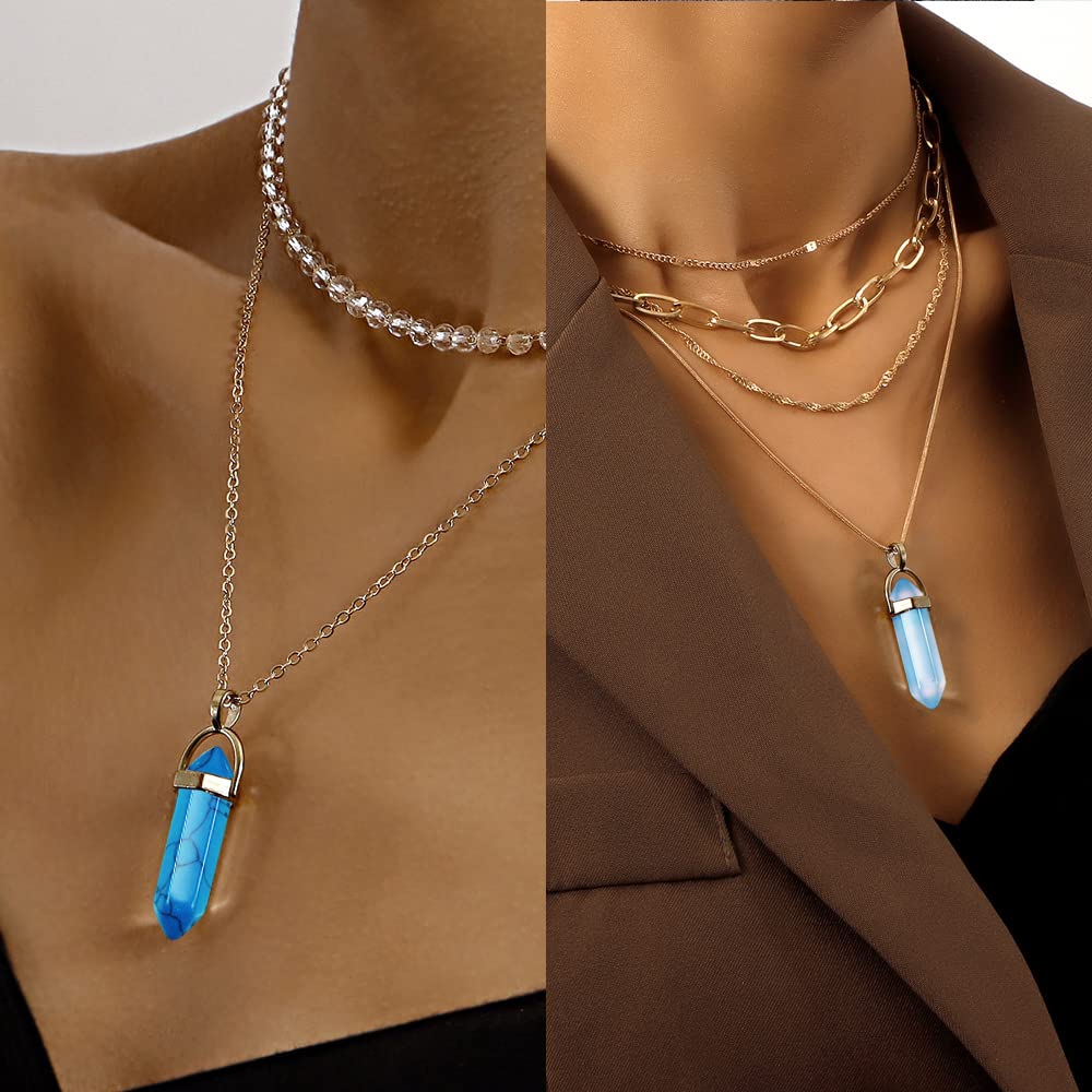 6 PCS Chain Necklace Egirl Men Male Emo Goth Chains Statement Lock Key 1-4 Layered Pendants Necklace for Women boy Long Multilayer Chains Punk Choker Silver and Gold Set