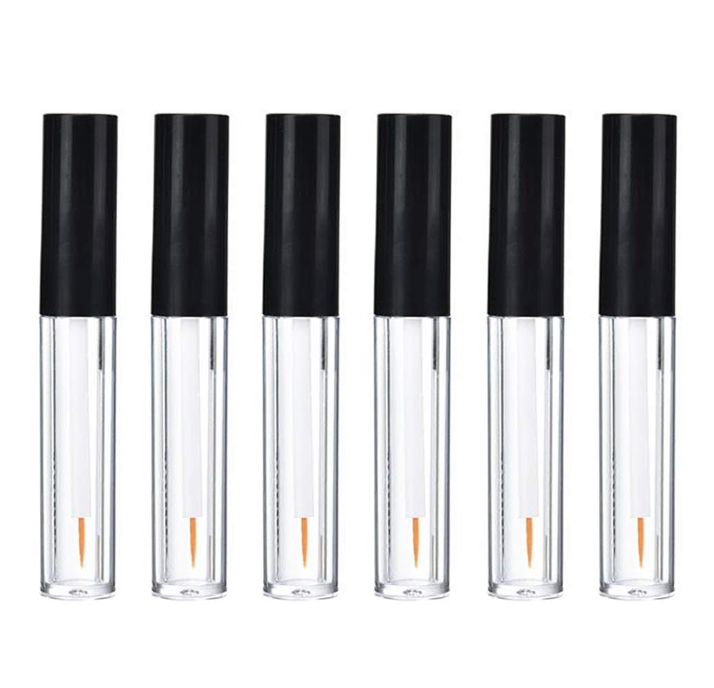 6Pcs 4ml Eyeliner Vials Tube Empty Refillable Plastic Clear Mascara Tube Eyelashes Tube Eyeliner Bottle With Plug and Black Lid Portable Travel Eyelash Growth Oil Tube Container